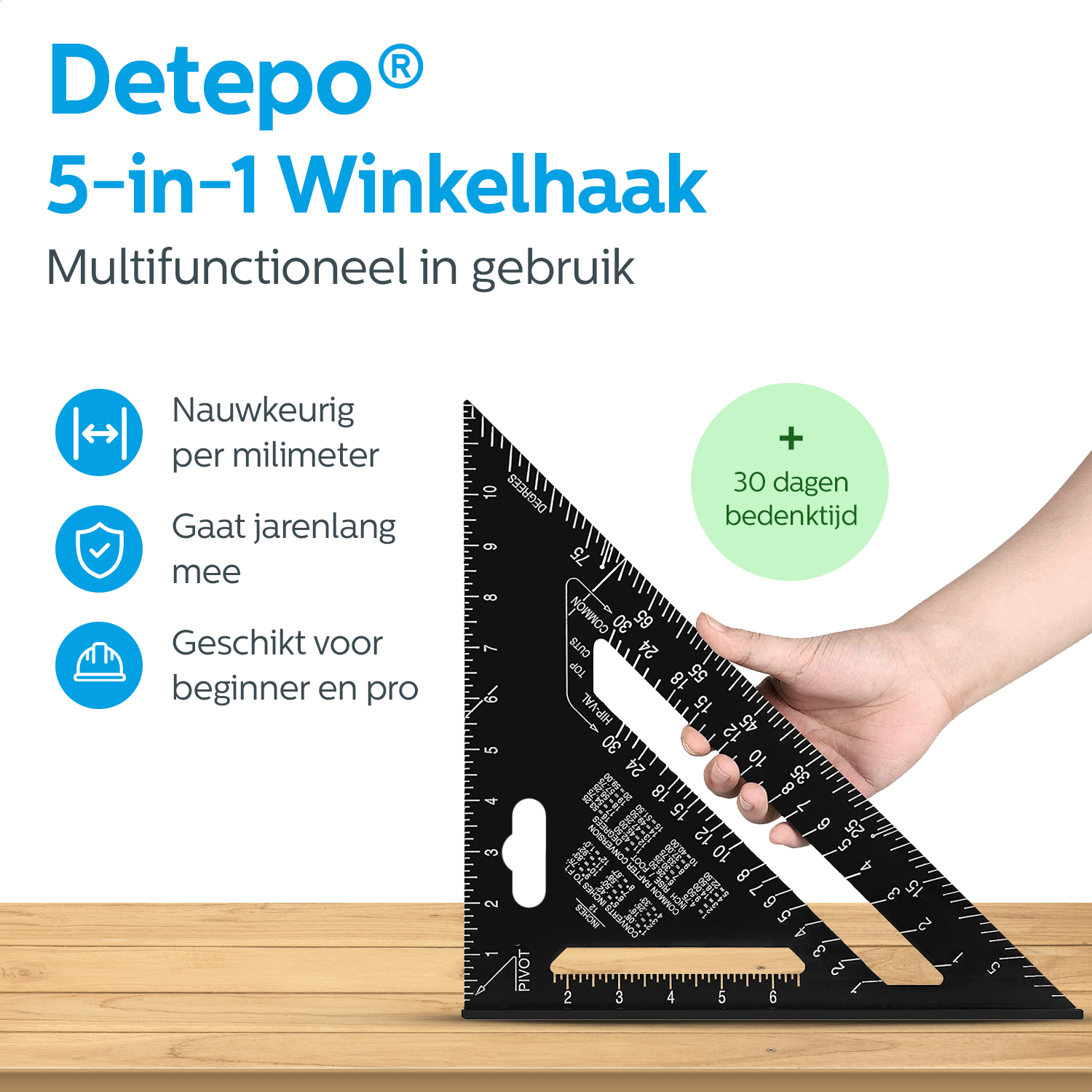 Detepo Winkelhaak - Timmerman Meet Driehoek - Blokhaak gemaakt van Met