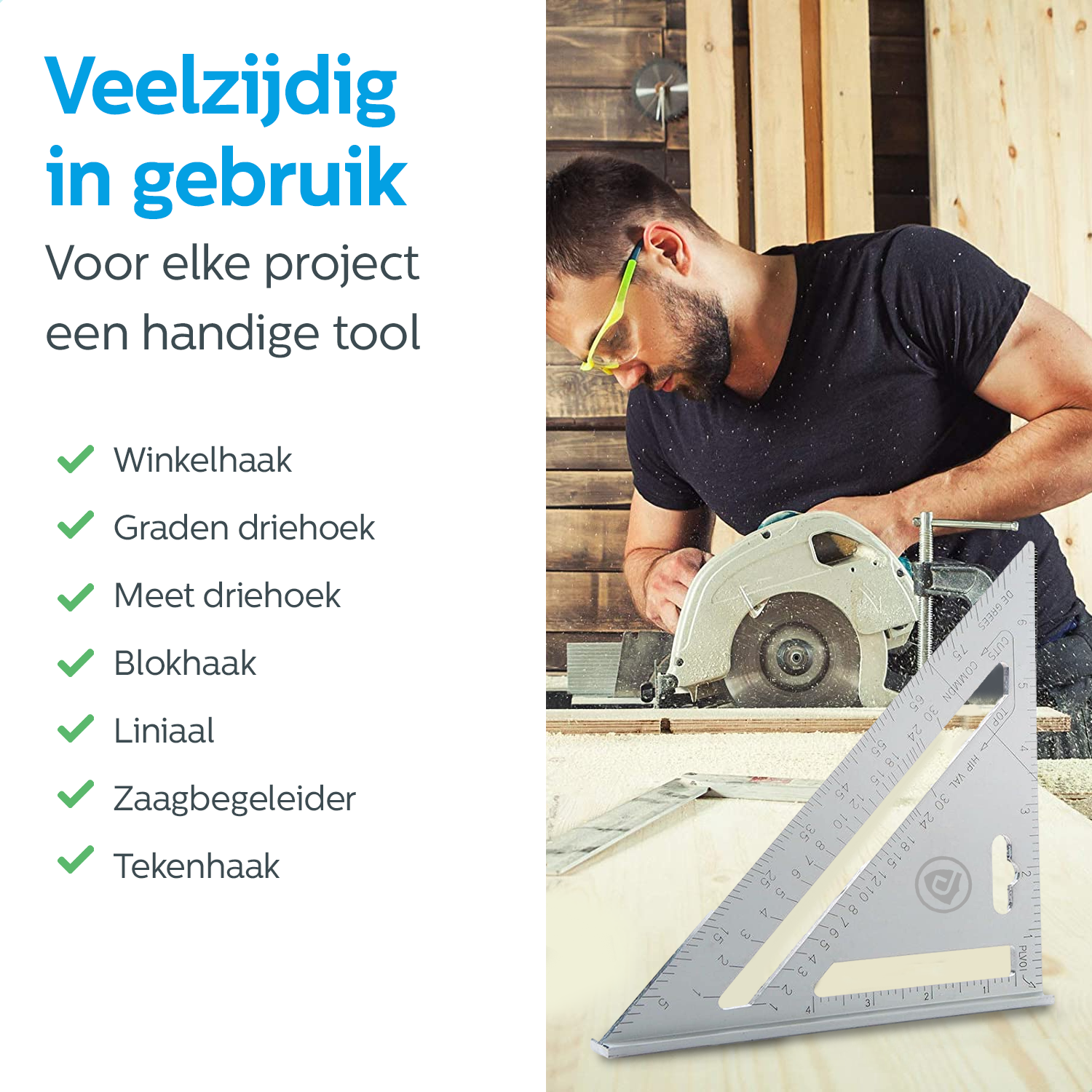Detepo Winkelhaak - Timmerman Meet Driehoek - Blokhaak gemaakt van Met