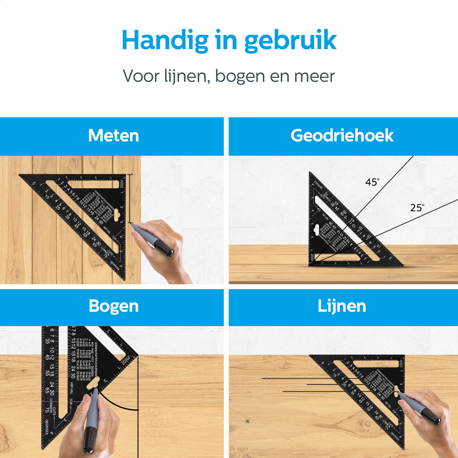 Detepo Winkelhaak - Timmerman Meet Driehoek - Blokhaak gemaakt van Met