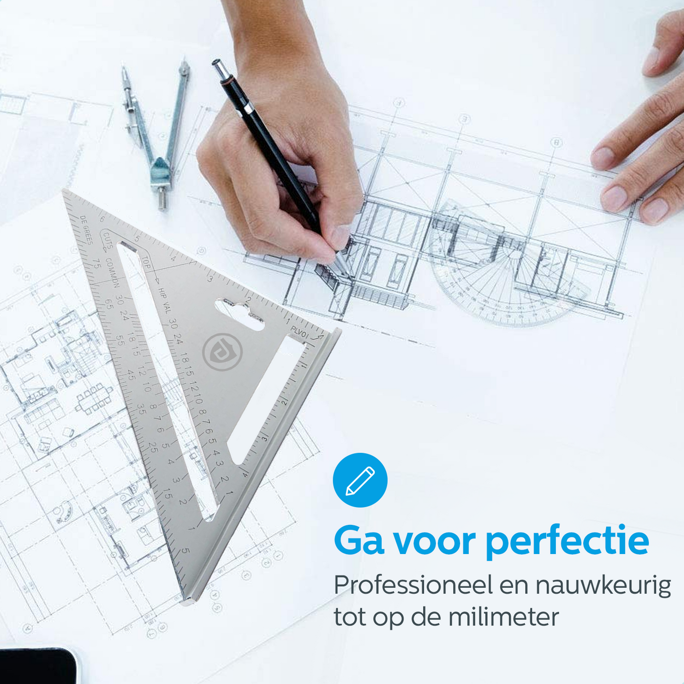 Detepo Winkelhaak - Timmerman Meet Driehoek - Blokhaak gemaakt van Met