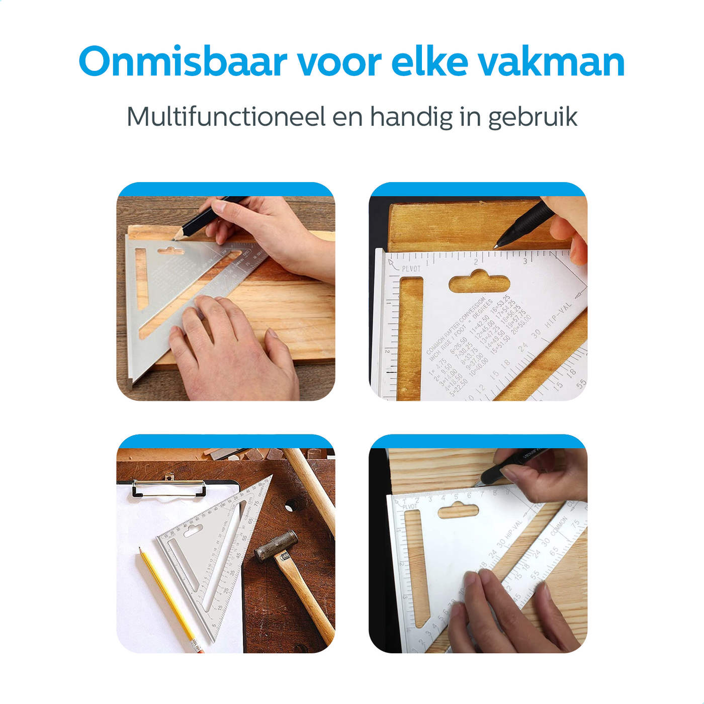 Detepo Winkelhaak - Timmerman Meet Driehoek - Blokhaak gemaakt van Met